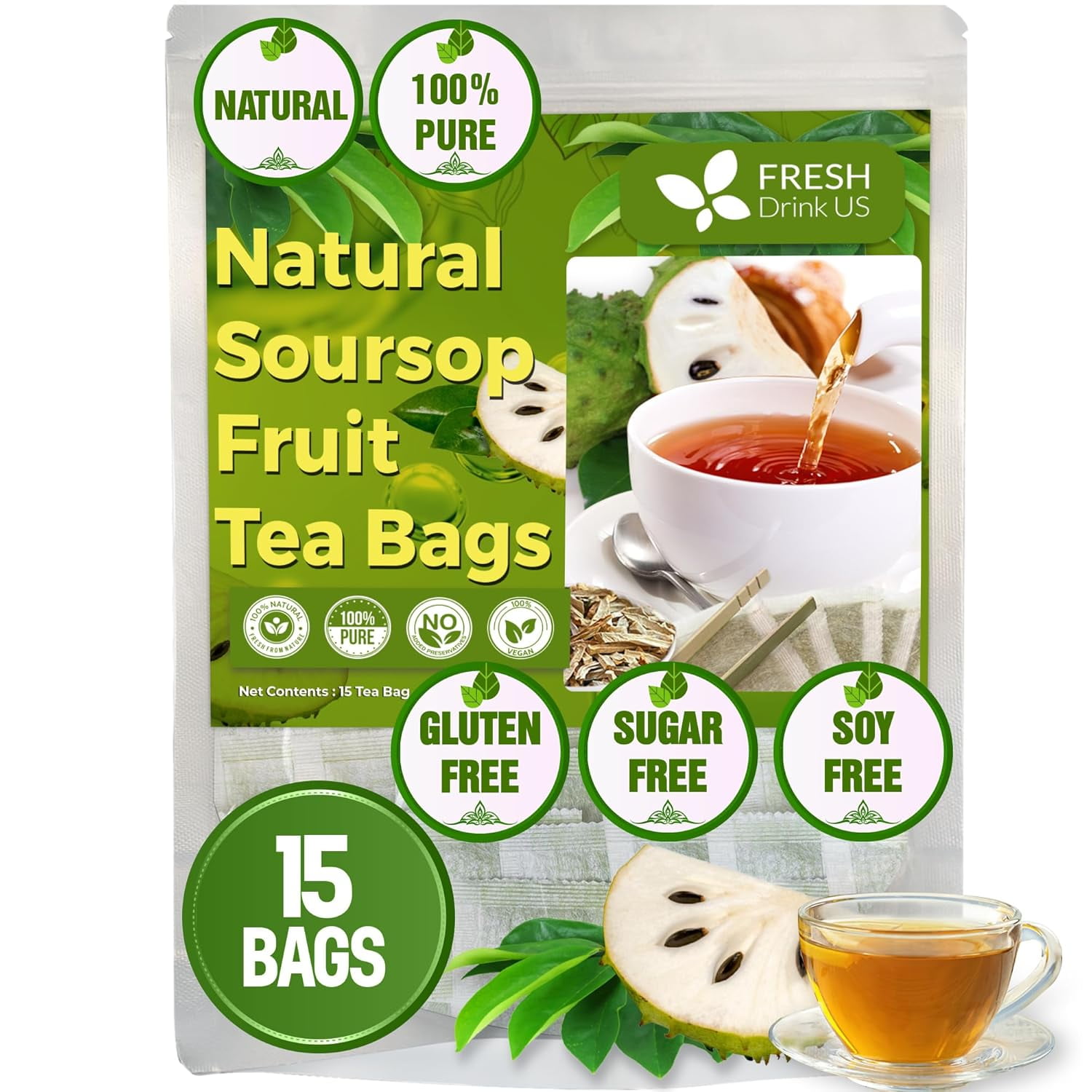 15 Premium Soursop Graviola Fruit Tea Bags, 100% Natural and Pure from ...