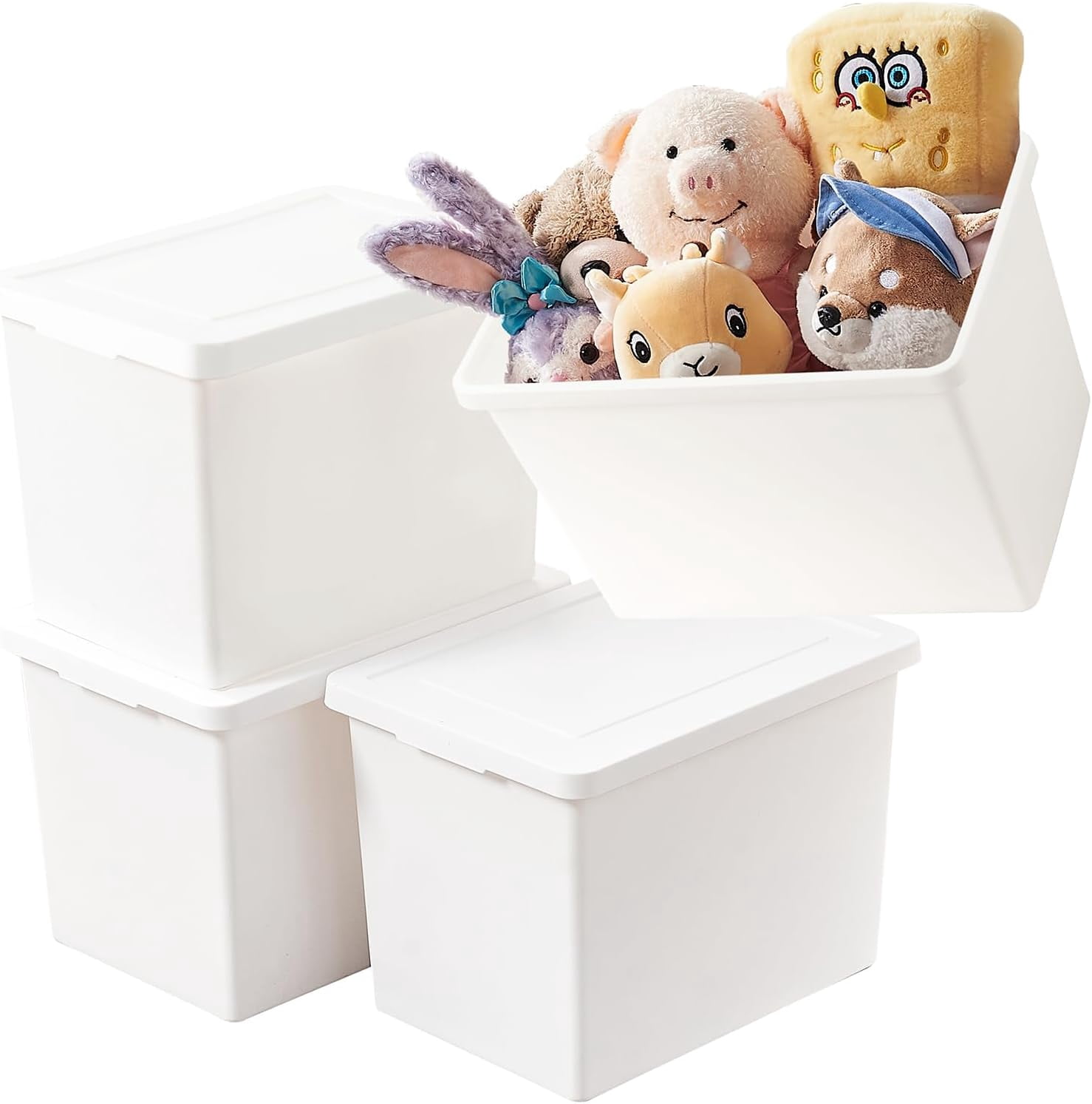 15 Quart White Storage Bins with lids,Office stackable Plastic Boxes ...