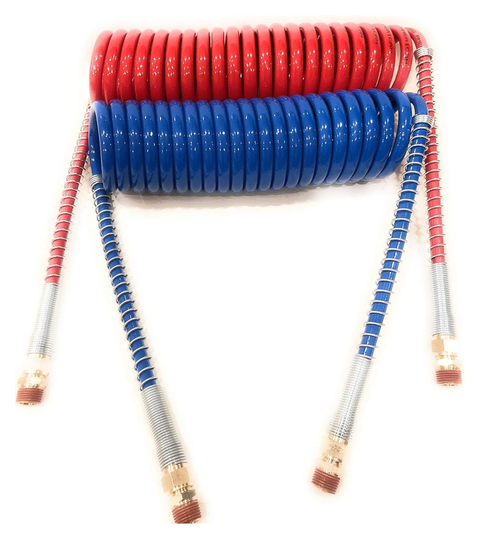 15' RED and Blue Coil Coiled AIR LINE Hose Set - Trailer Brake - 1/2 ...
