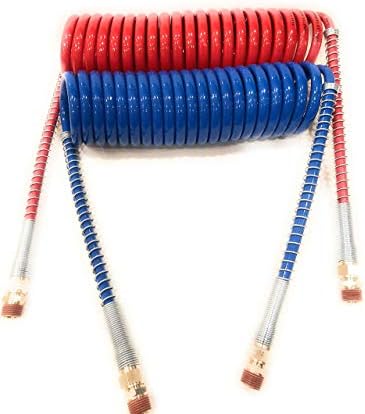 15' RED and Blue Coiled AIR LINE Hose Set - Trailer Brake - 1/2 ...