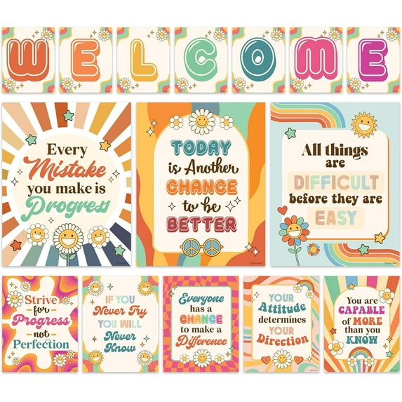 15 Retro-Themed Groovy Posters for Classroom, Matte-Laminated ...