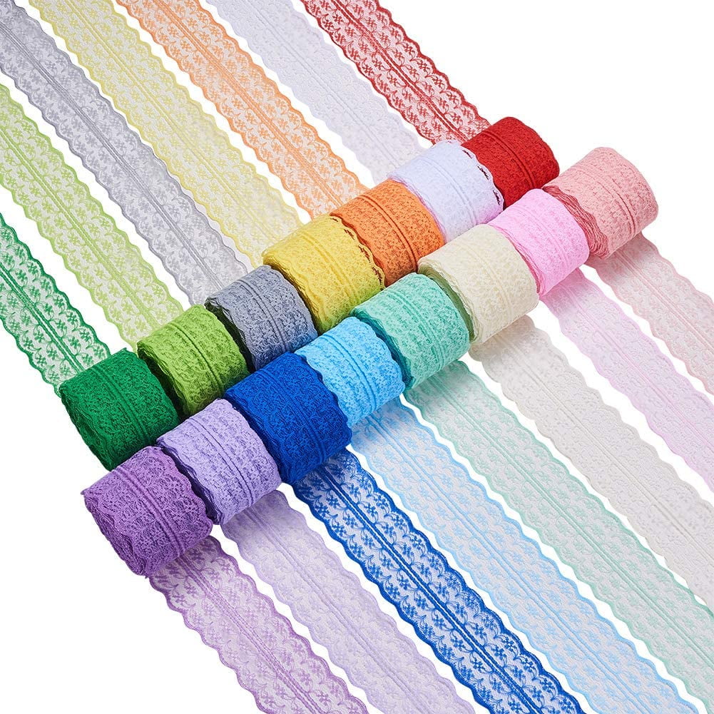 15 Rolls 165 Yards Mixed Color Floral Pattern Fabric Lace Ribbon by the ...