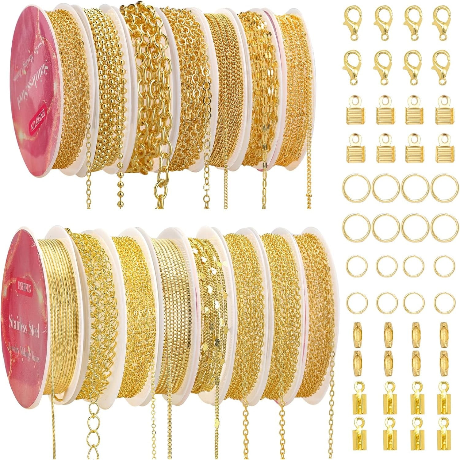 15 Rolls Multi-Style Stainless Steel DIY Jewelry Chains with ...
