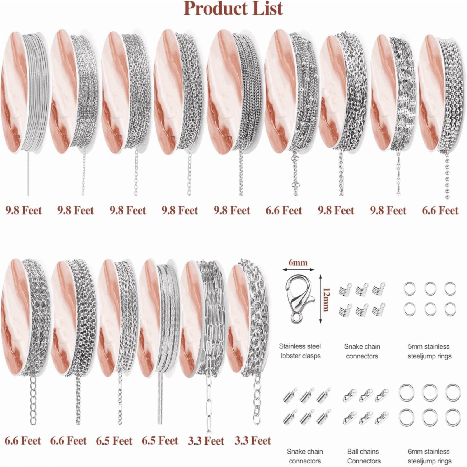 15 Rolls Multi-Style Stainless Steel DIY Jewelry Chains with ...