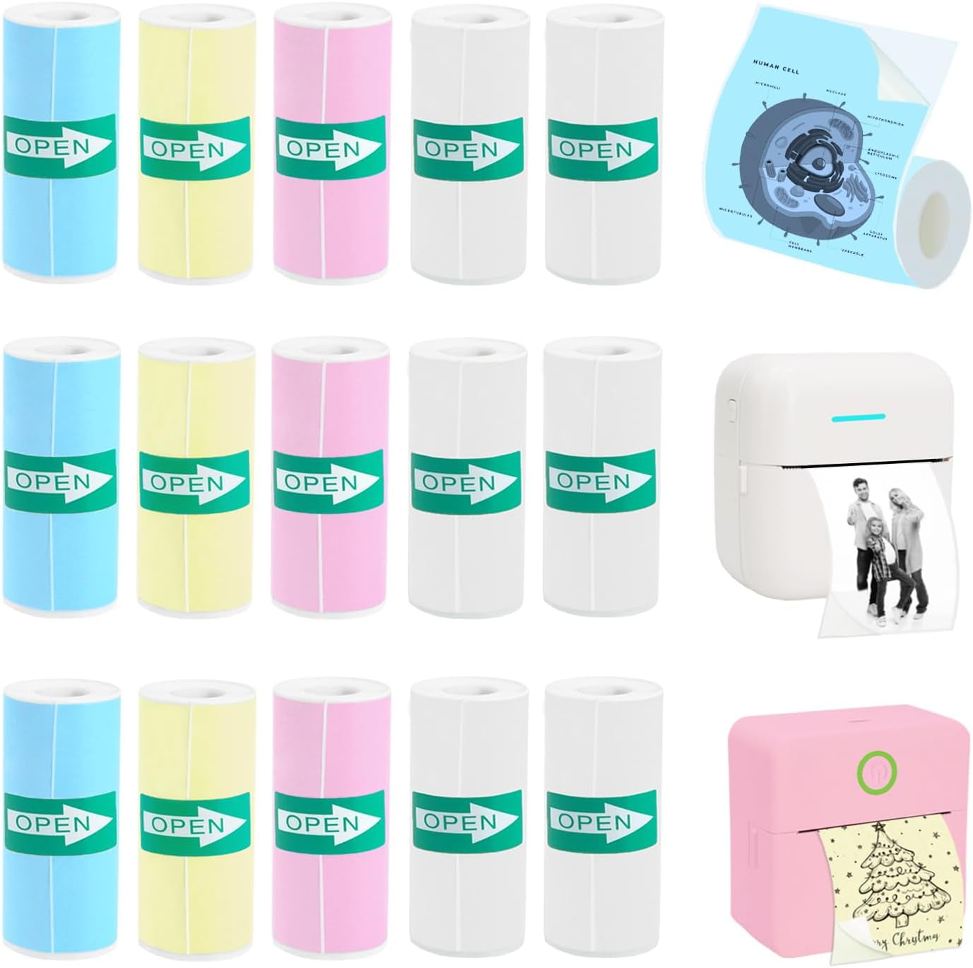 15 Rolls Thermal Sticker Paper for Mini Printer Sticker Maker ...