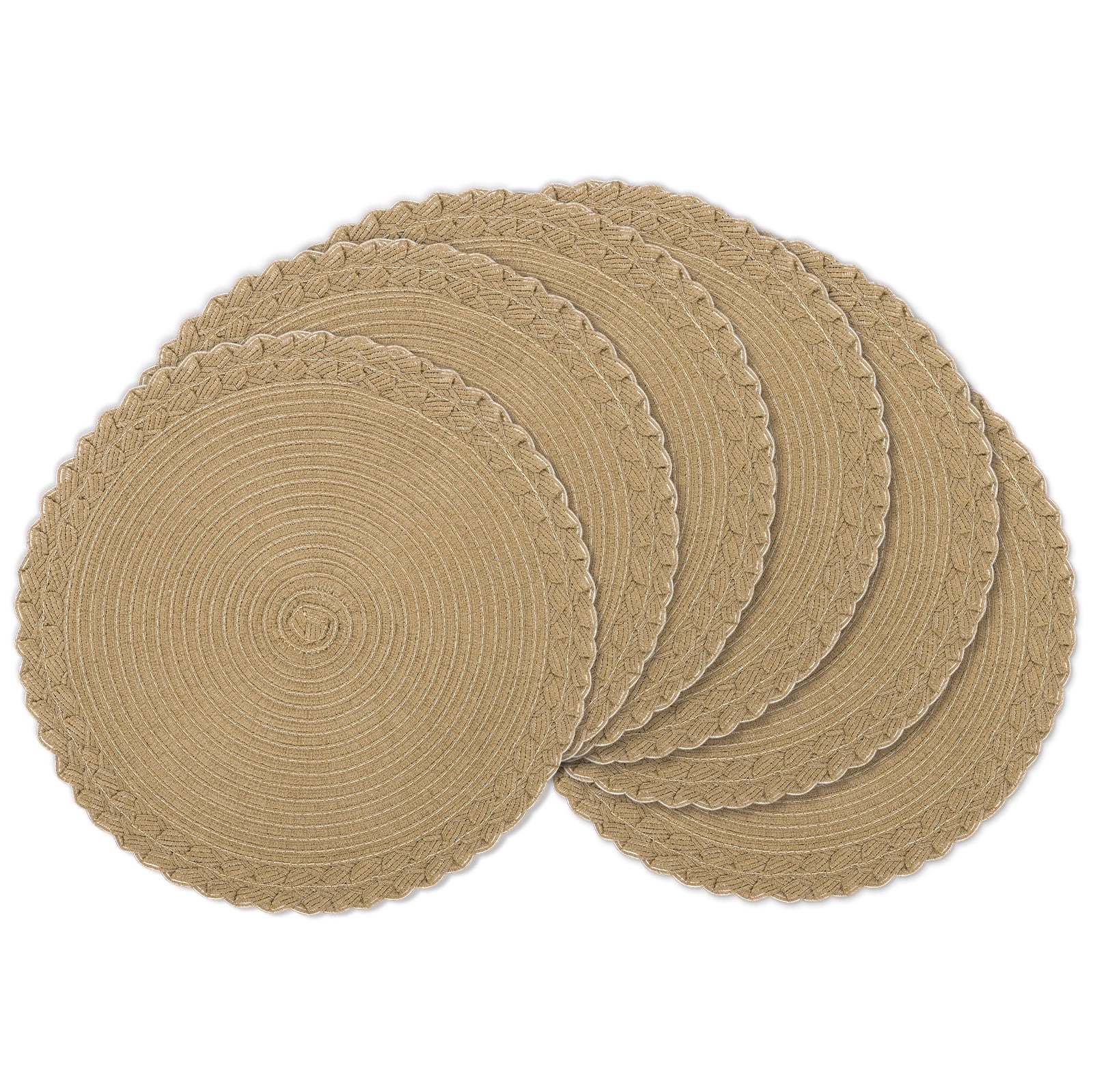 15" Round Placemats Set of 6 Cotton Woven Heat Resistant Washable Table ...