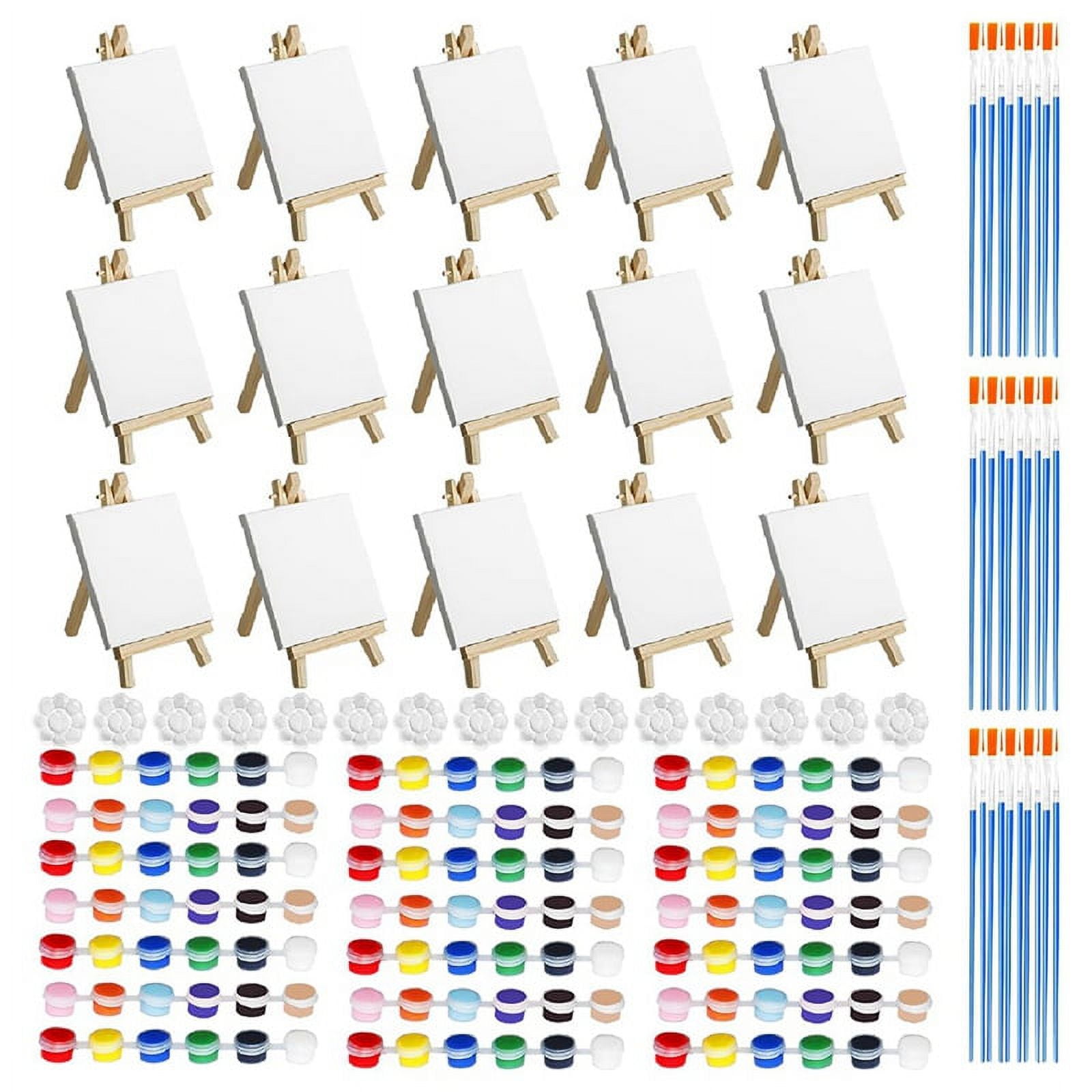 15 Set Mini Canvas and Easel Set, 4 X 4 Inch Mini Canvas and Stretched ...