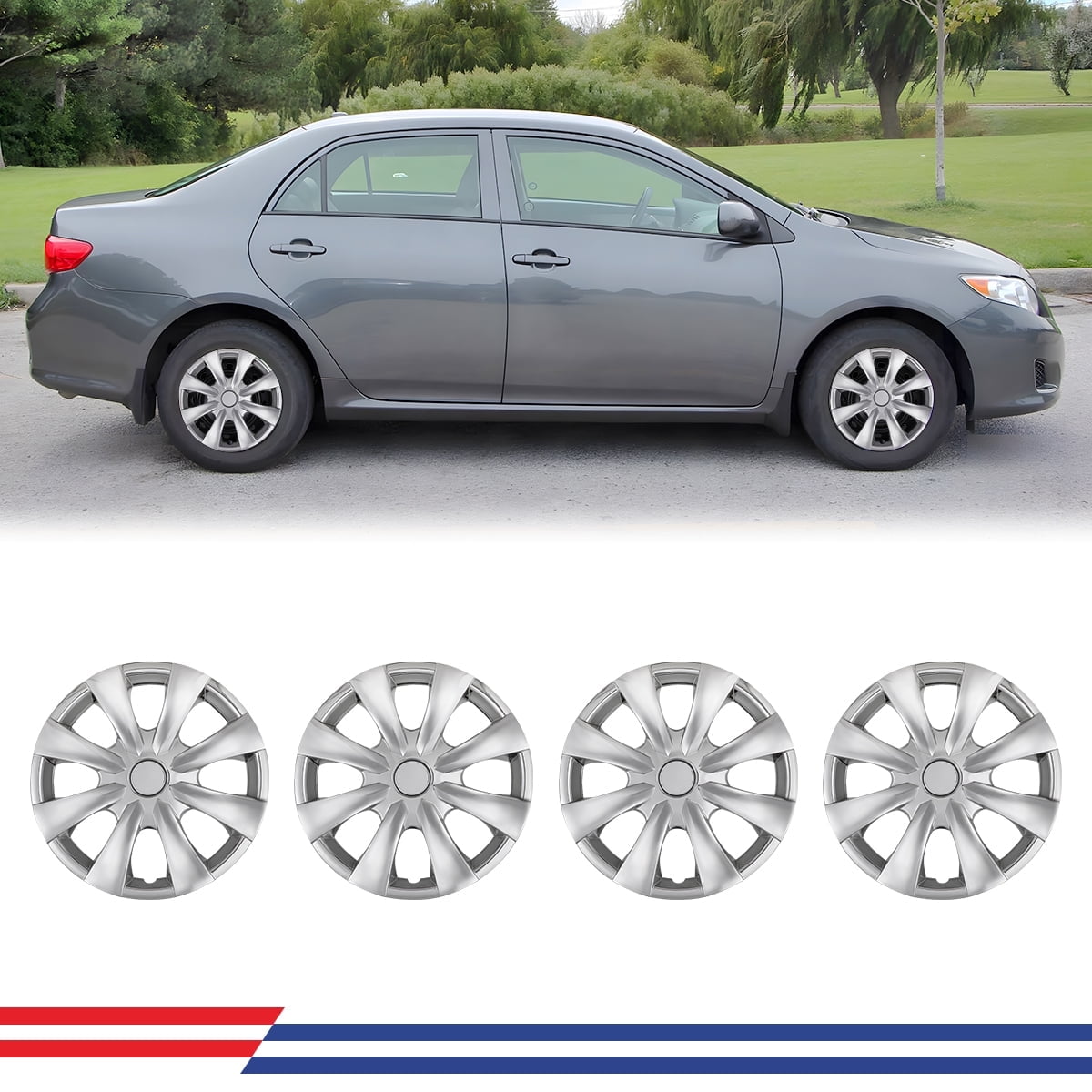 15" Set of 4 Hubcaps Wheel Rims Cover for 2009-2019 Toyota Corolla ...