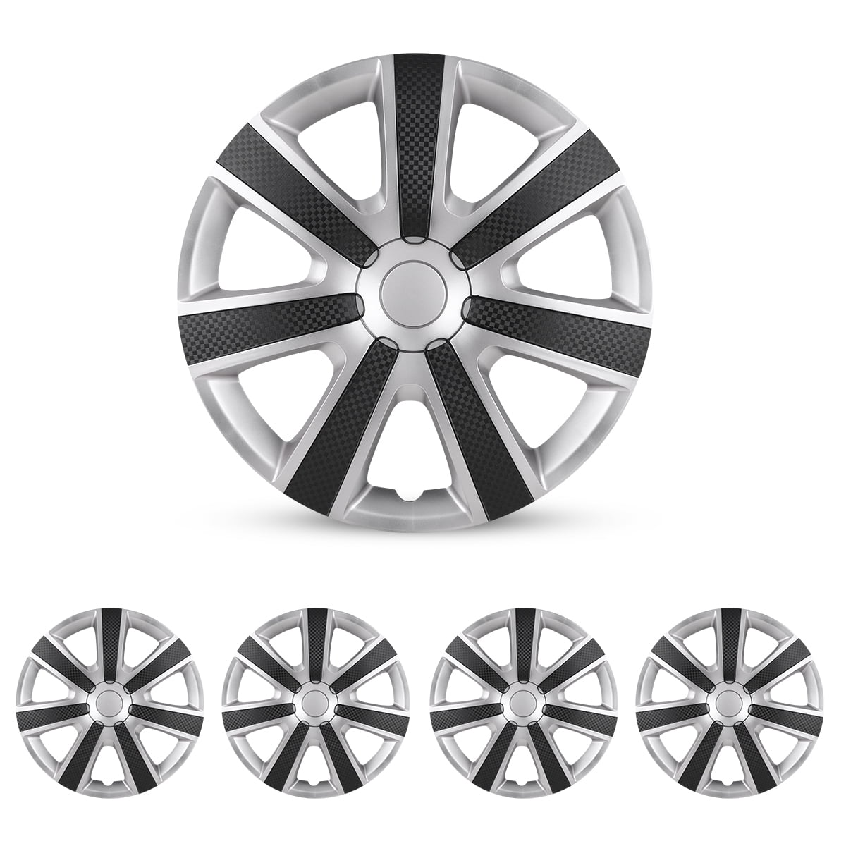 16" Set of 4 Silver&Black Wheel Covers Snap on Hub Caps Fit R16 Tire ...