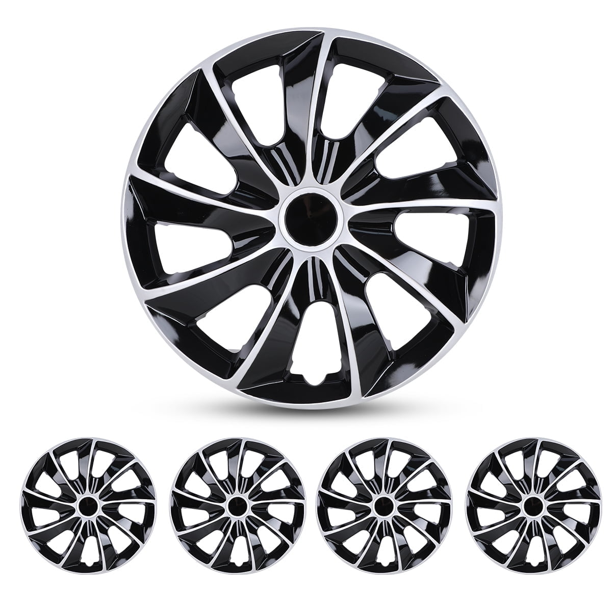 15" Set Of 4 Silver&Black Auto Car Wheel Covers, Snap On Hub Caps for ...