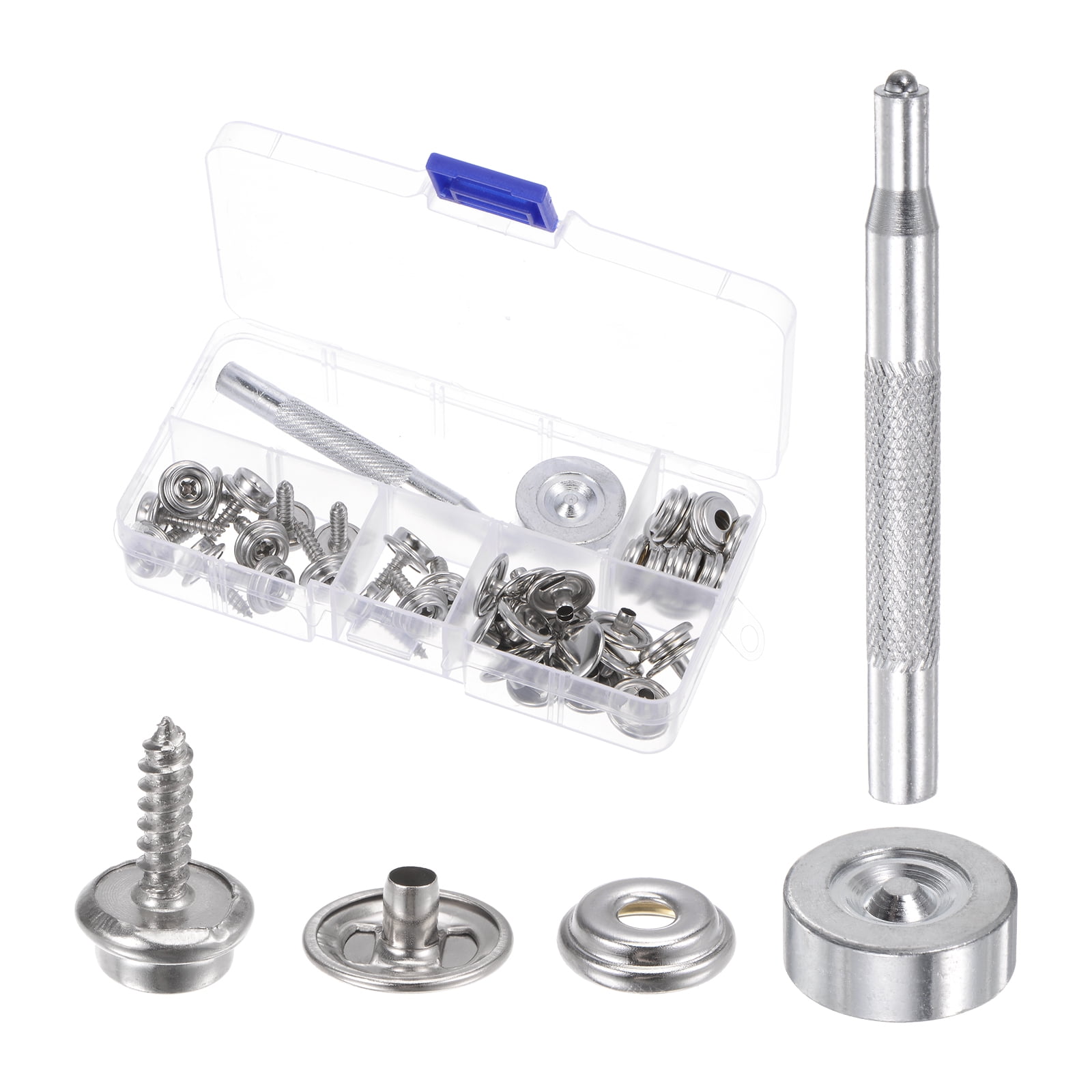 15 Set Screw Snap Fasteners Kit 15mm Stainless Steel Snaps Button for ...