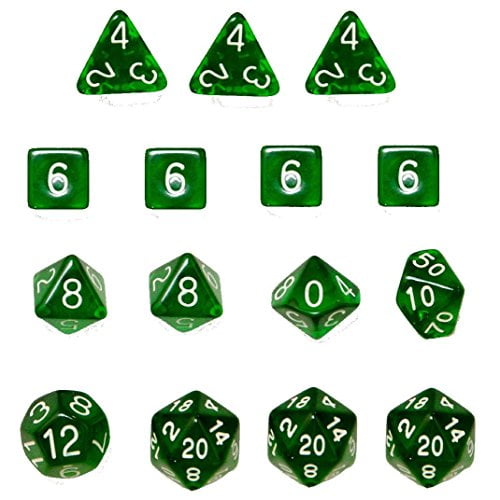 Set of 15 Large High-Visibility Polyhedral Dice: Translucent Dark Green ...