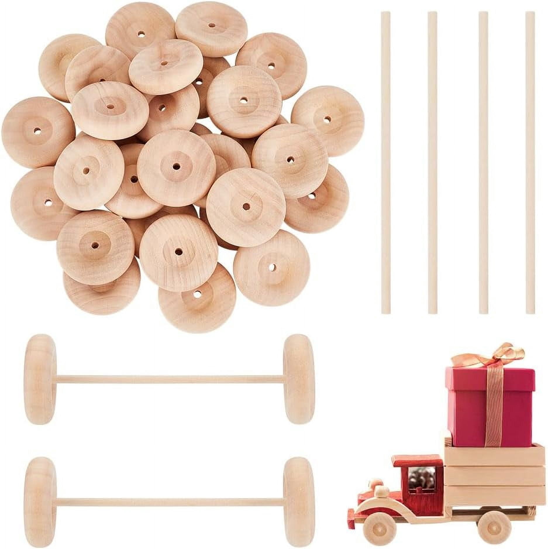 15 Set Unfinshed Wood Wheel & Stick DIY Wooden Craft Children Toys ...