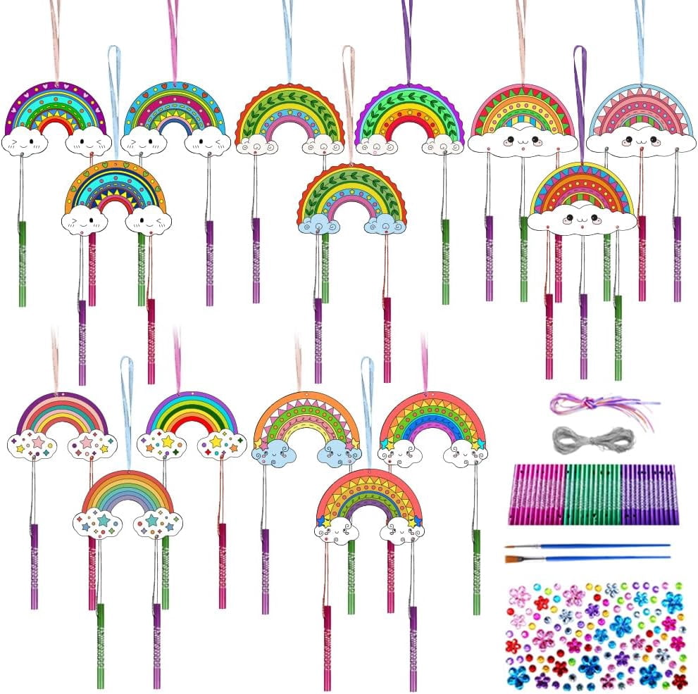 15 Sets Bohemian Rainbow Wind Chime Kits Rainbow Painting Wooden Wind ...