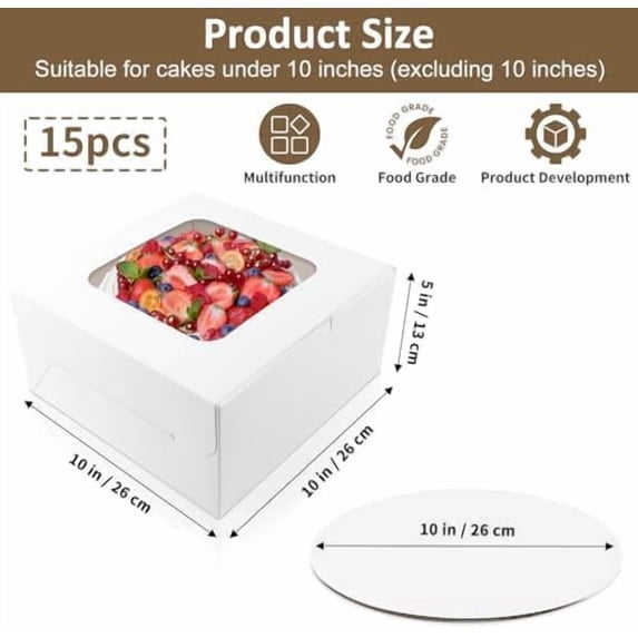 15 Sets Cake Boxes, 10x10x5 Inches Bakery Boxes with Cake Boards, 10 ...