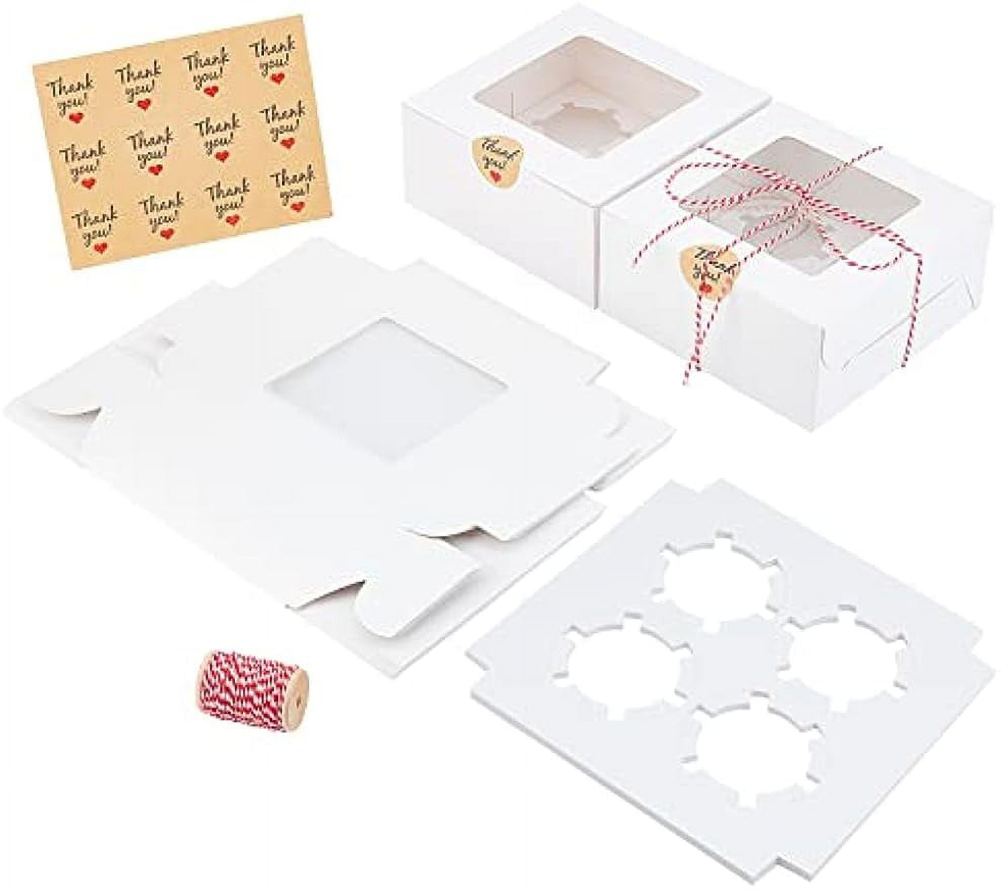 15 Sets Cupcake Box Set 6.30x6.30x2.99 White Bakery Boxes with 4 ...