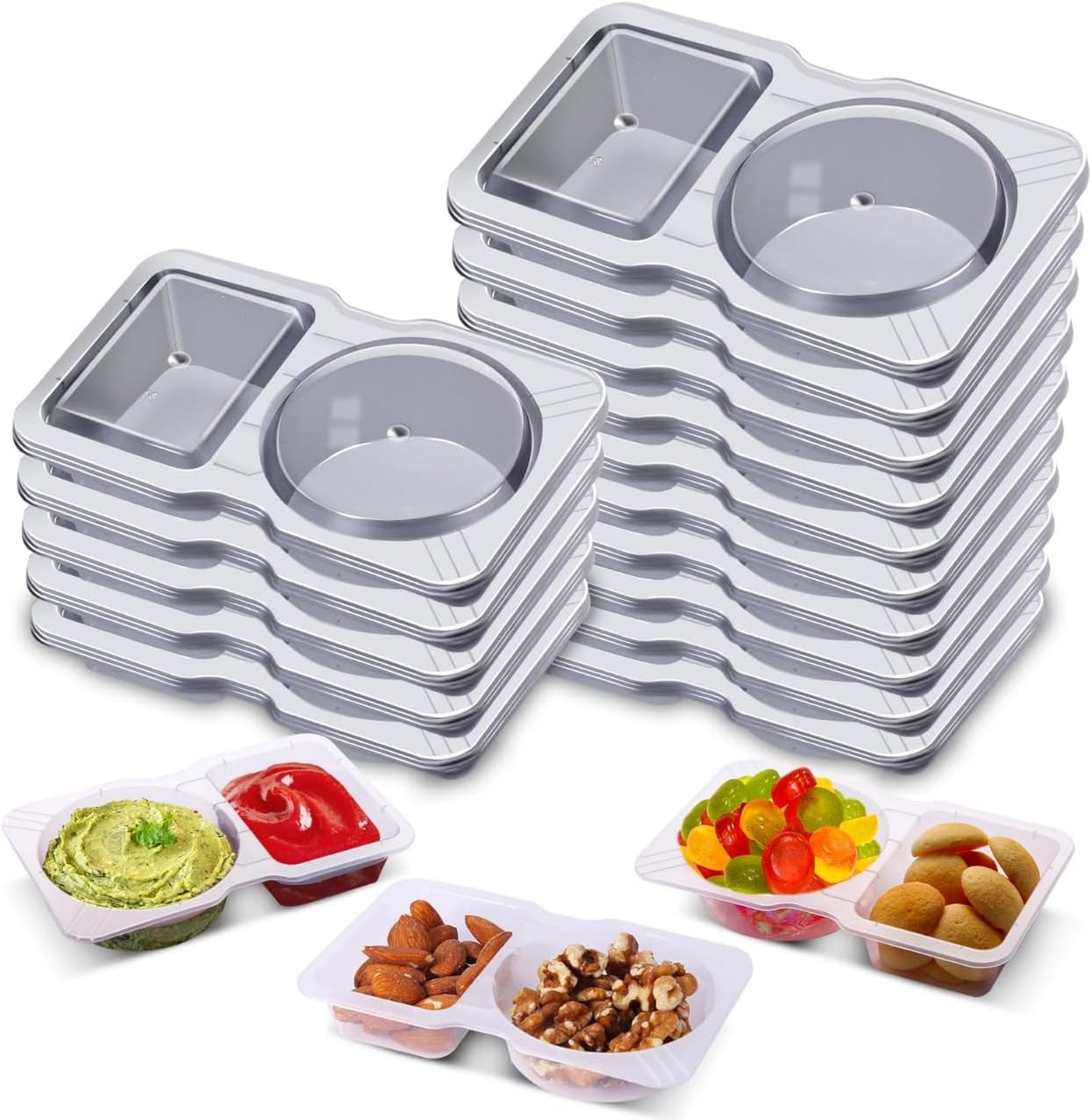 15 Sets Double Compartment Condiment Container With Lids, Reusable ...