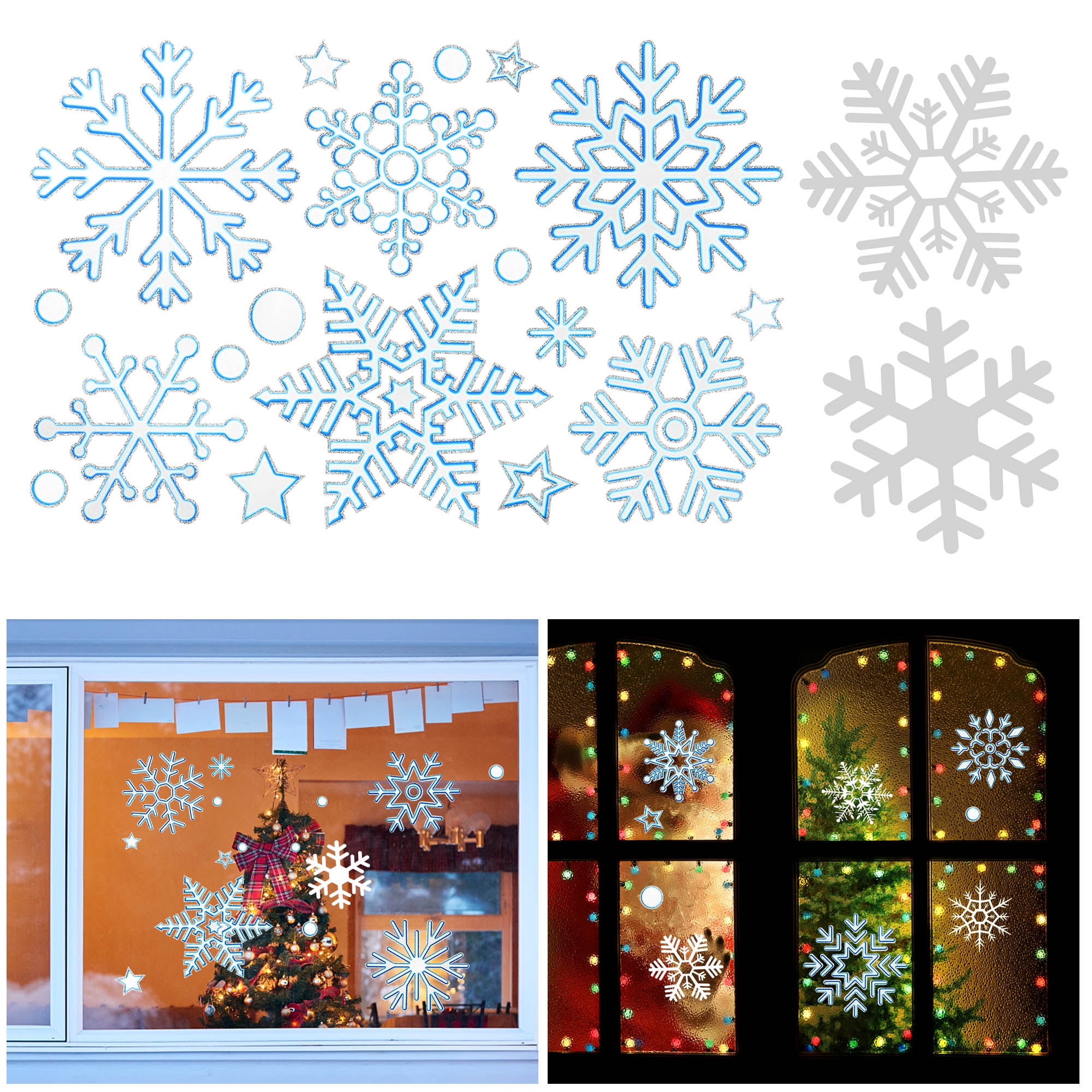 15 Sheet 3D Snowflake Window Stickers, Lingsida Christmas Window Decal ...