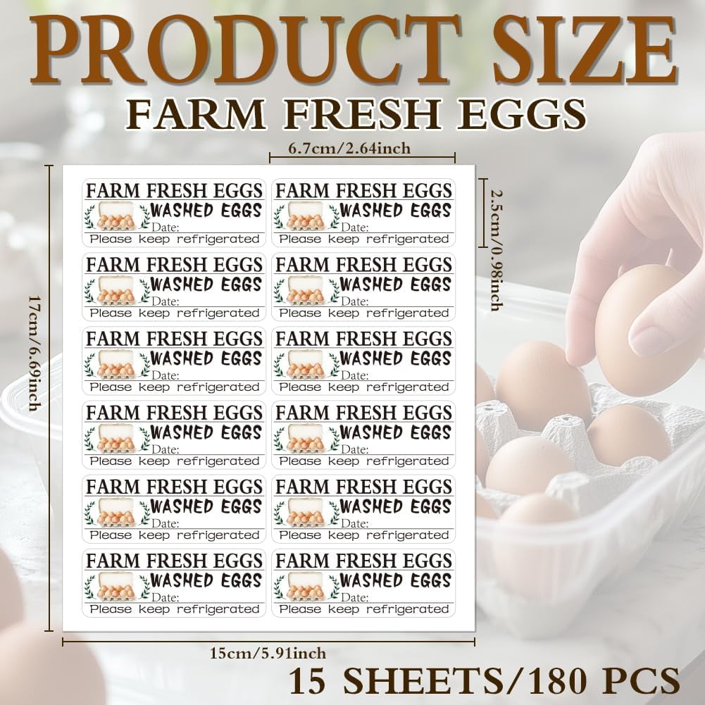15 Sheets 180Pcs Farm Fresh Unwashed Egg Carton Labels Self Adhesive ...