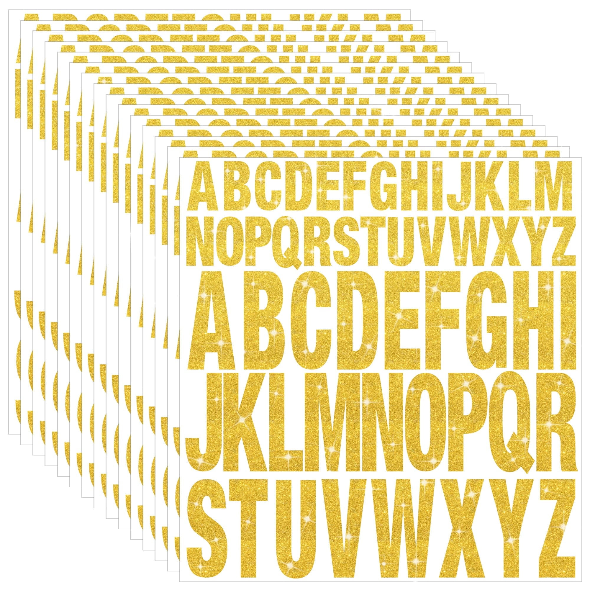 15 Sheets Gold Letter Stickers 780 Pcs Glitter Capital Letters Large ...