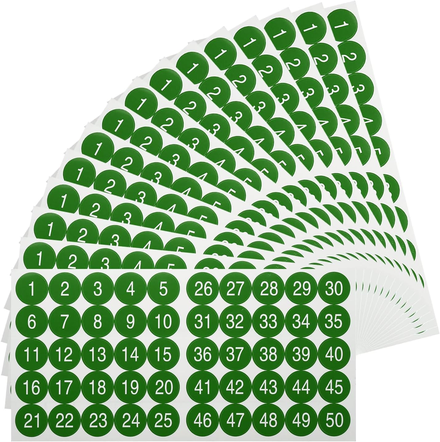 15 Sheets Round Number Stickers, 1-50 Vinyl Consecutive Number Labels Self-Adhesive Number Decal ...