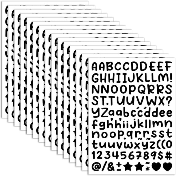 15 Sheets Small Letter Stickers - 0.5 Inch Cartoon Black Vinyl Alphabet ...