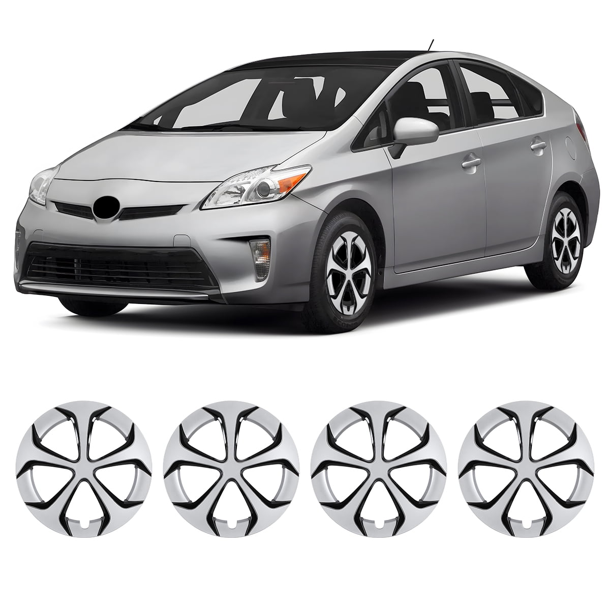 15" Silver Lacquer & Black Lacquer Hubcaps for Toyota Prius 2010 2011 ...