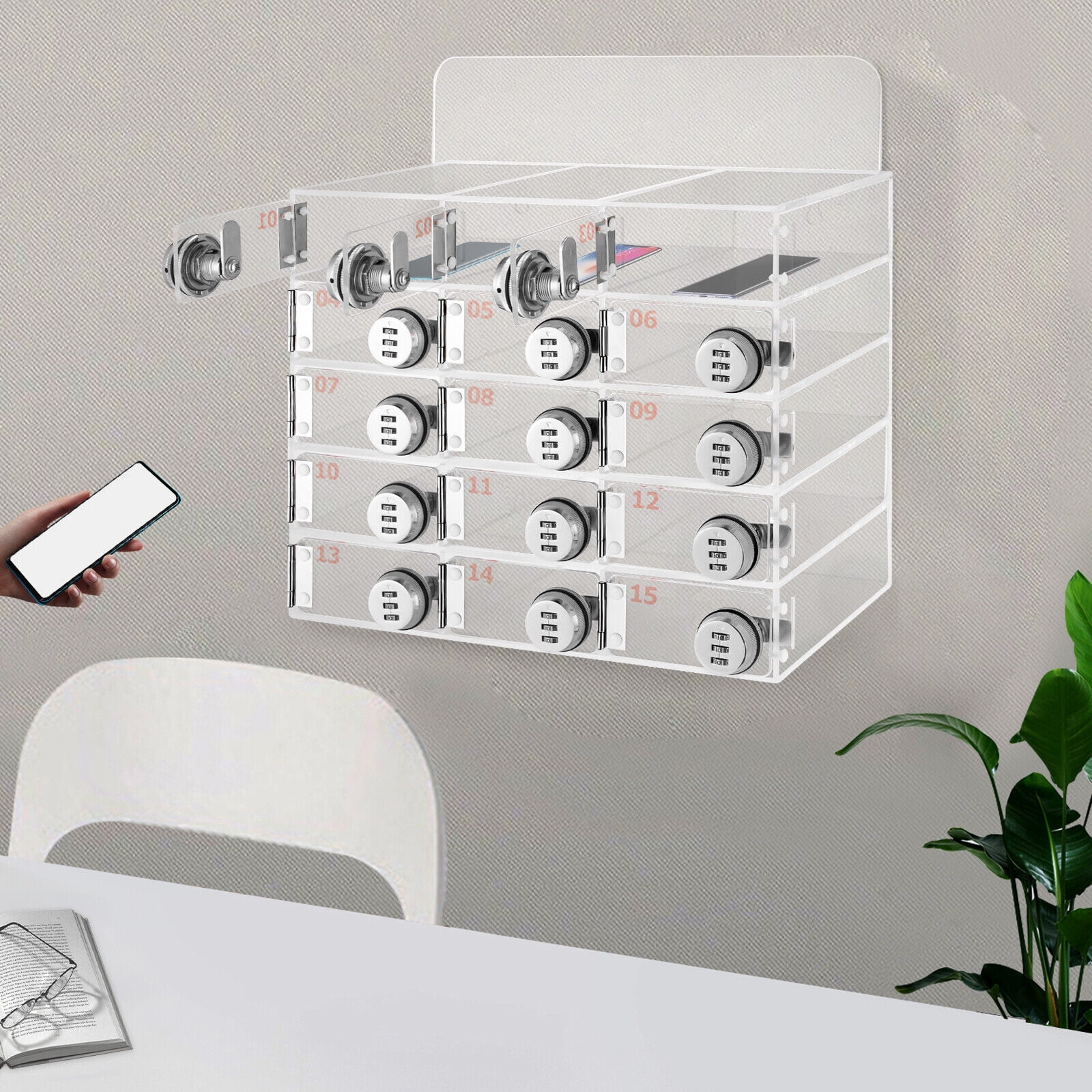 15 Slots Lockable Cell Phone Storage Cabinet Classroom Wall Mounted ...