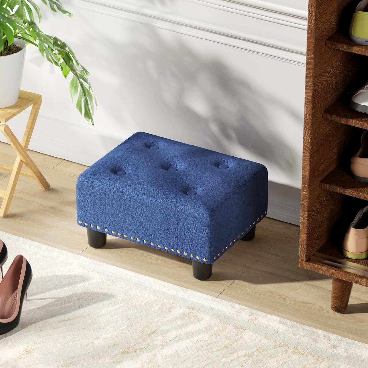 15" Small Tufted Ottoman, Linen Foot Stool Rectangular Mini Ottoman ...