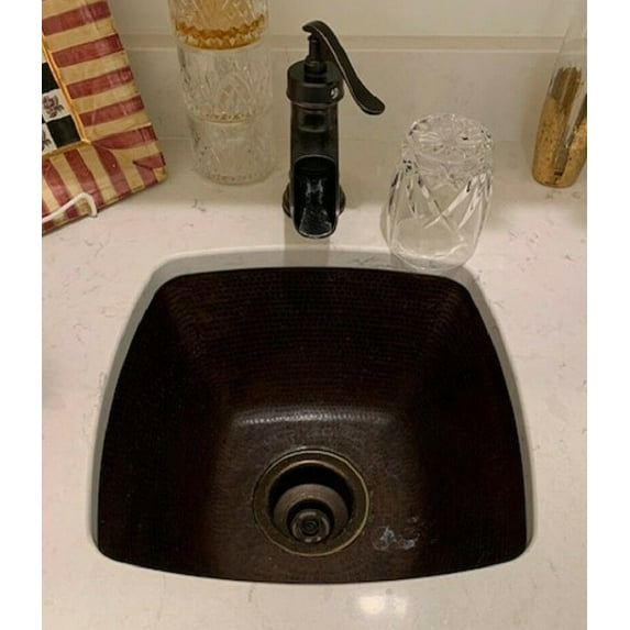 15" Square Copper Bar Kitchen Prep Sink with Lock Nut Drain - Walmart.com
