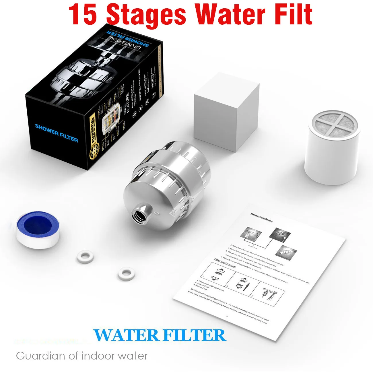 15 Stages Shower Water Filter Remove Chlorine Heavy Metals Filtered Showers Head Soften for Hard ...