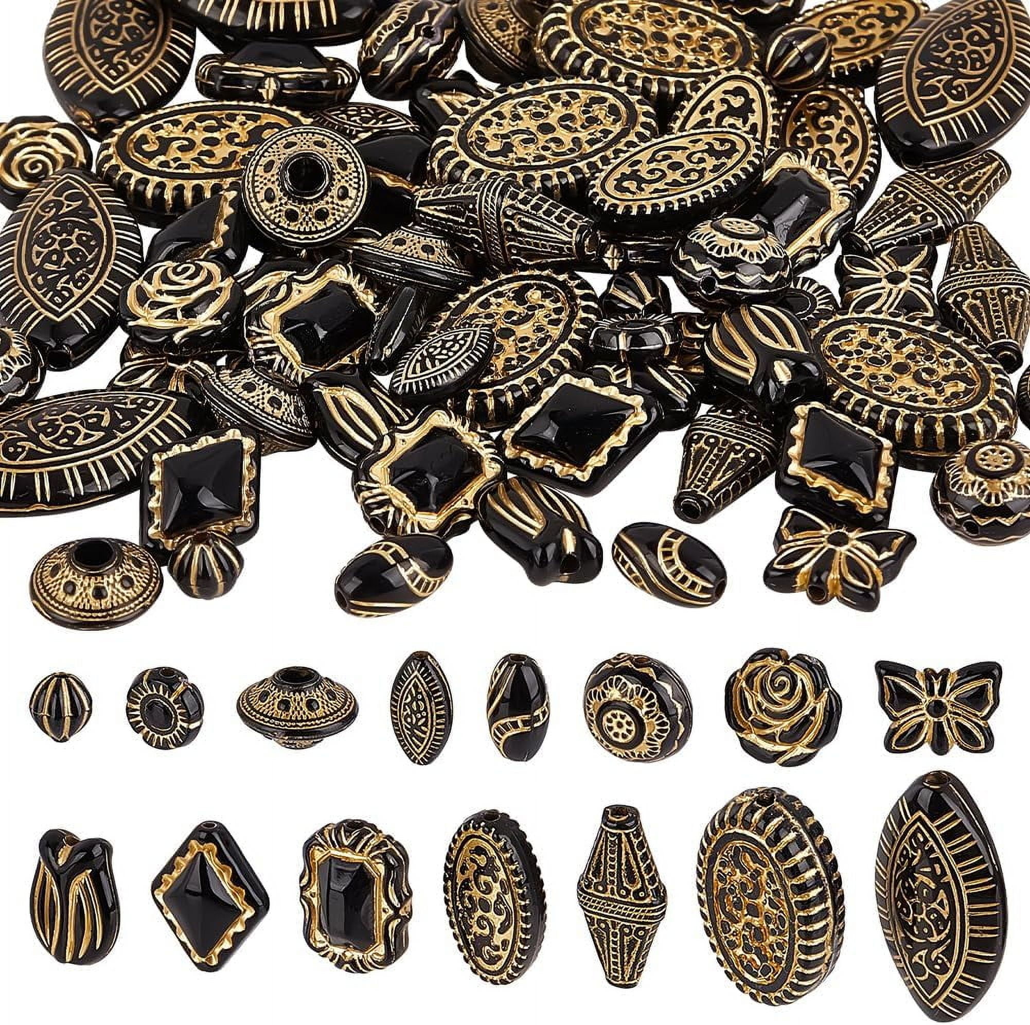 15 Styles Black Plating Acrylic Beads 90pcs Metal Enlaced Bracelet ...