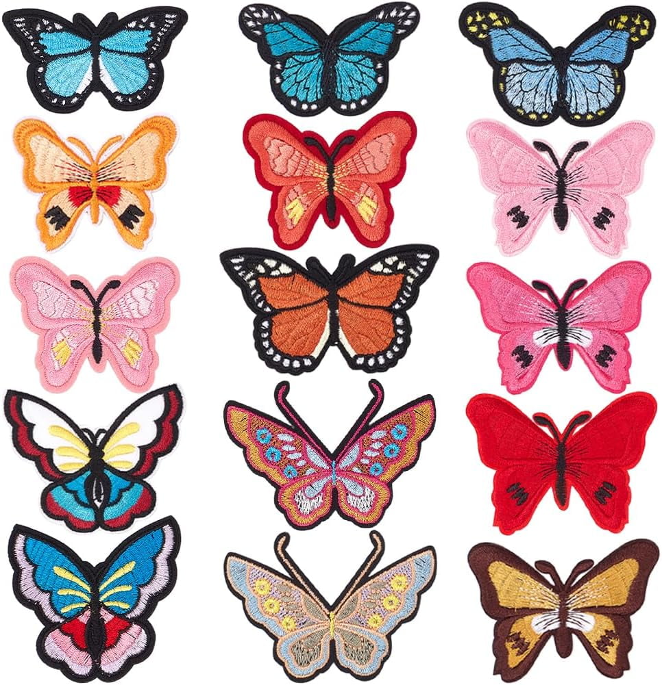 15 Styles Butterfly Iron on Patches Butterfly Embroidered Badge ...