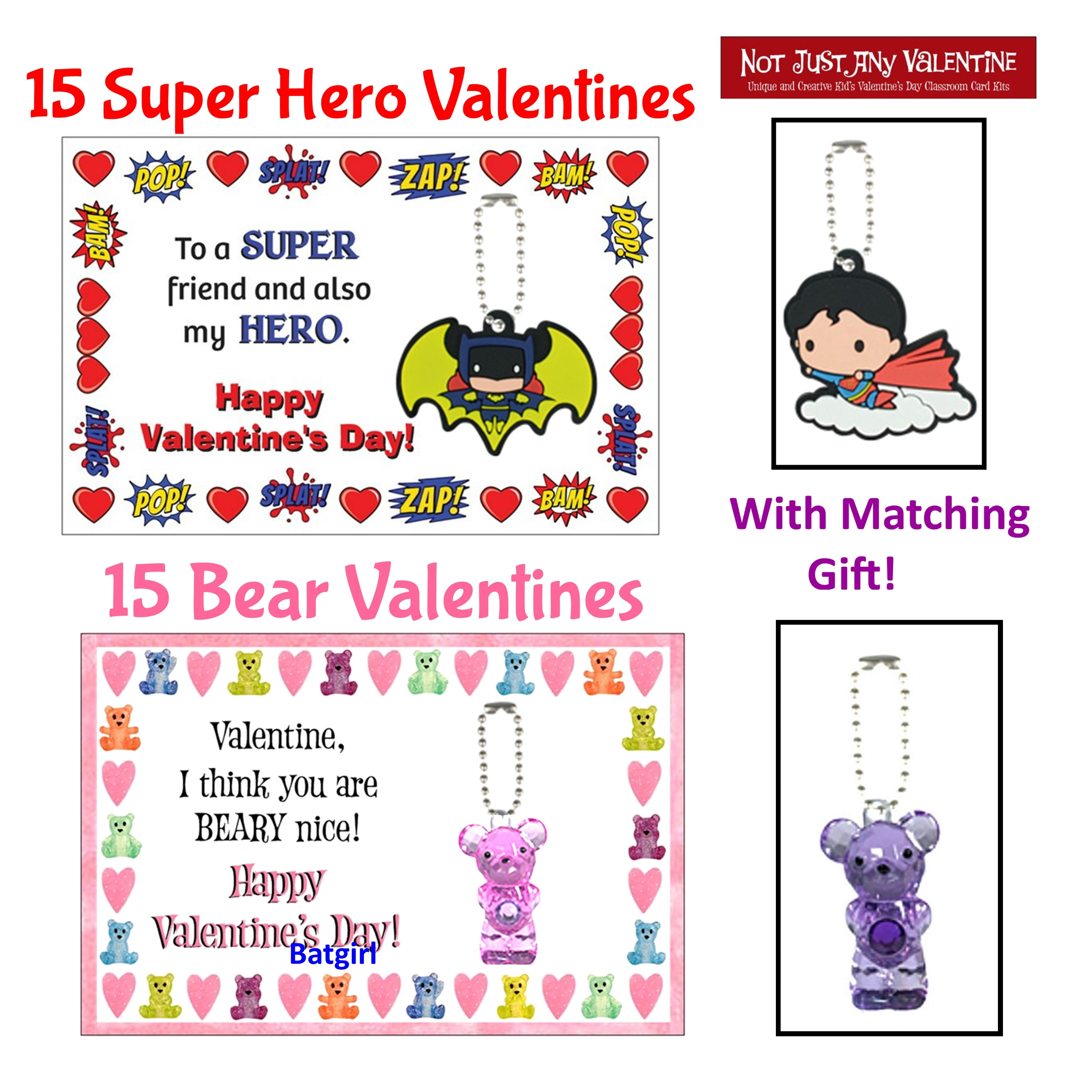 15 Superhero & 15 Bear Classroom Valentine with Toy (Instead of Candy ...