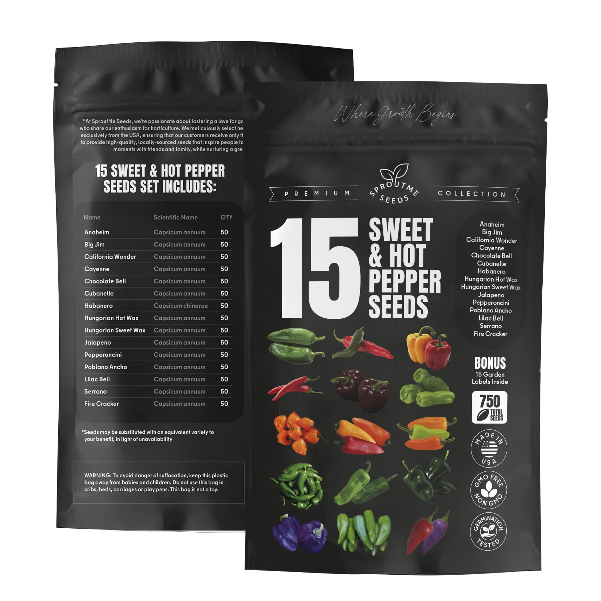 15 Sweet & Hot Pepper Seeds Vegetable H2FSDVariety Pack Kit Plant ...