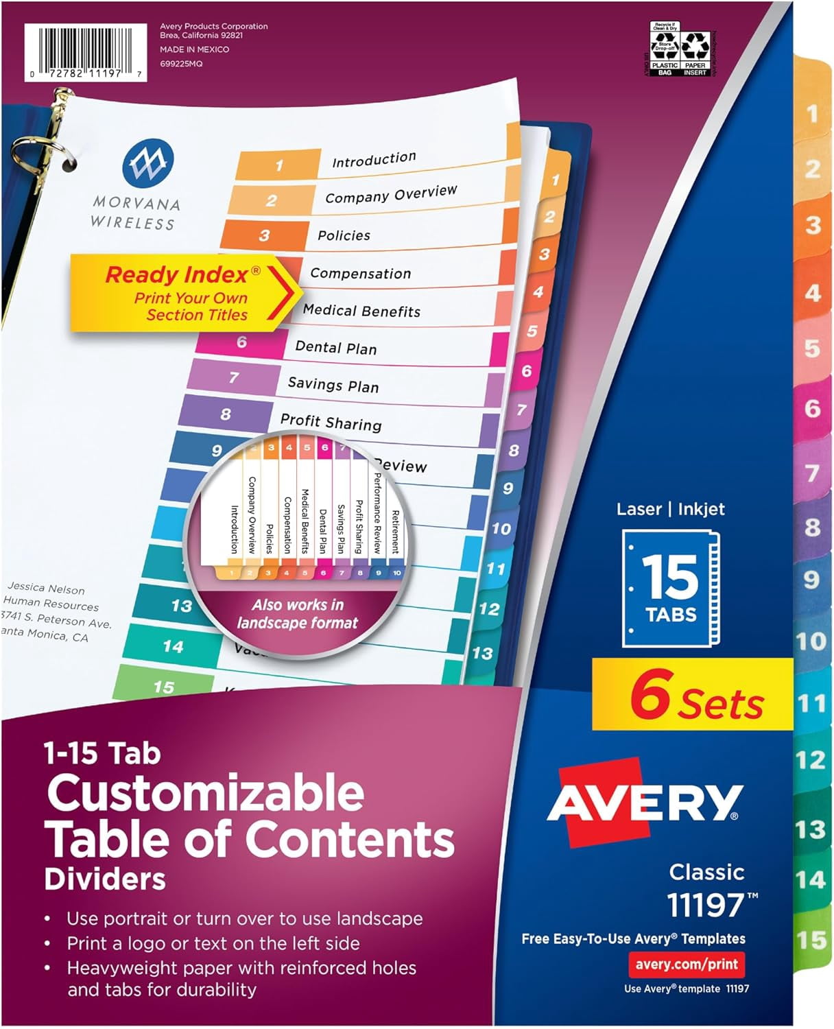 15 Tab Dividers for 3 Ring Binders, Customizable Table of Contents ...