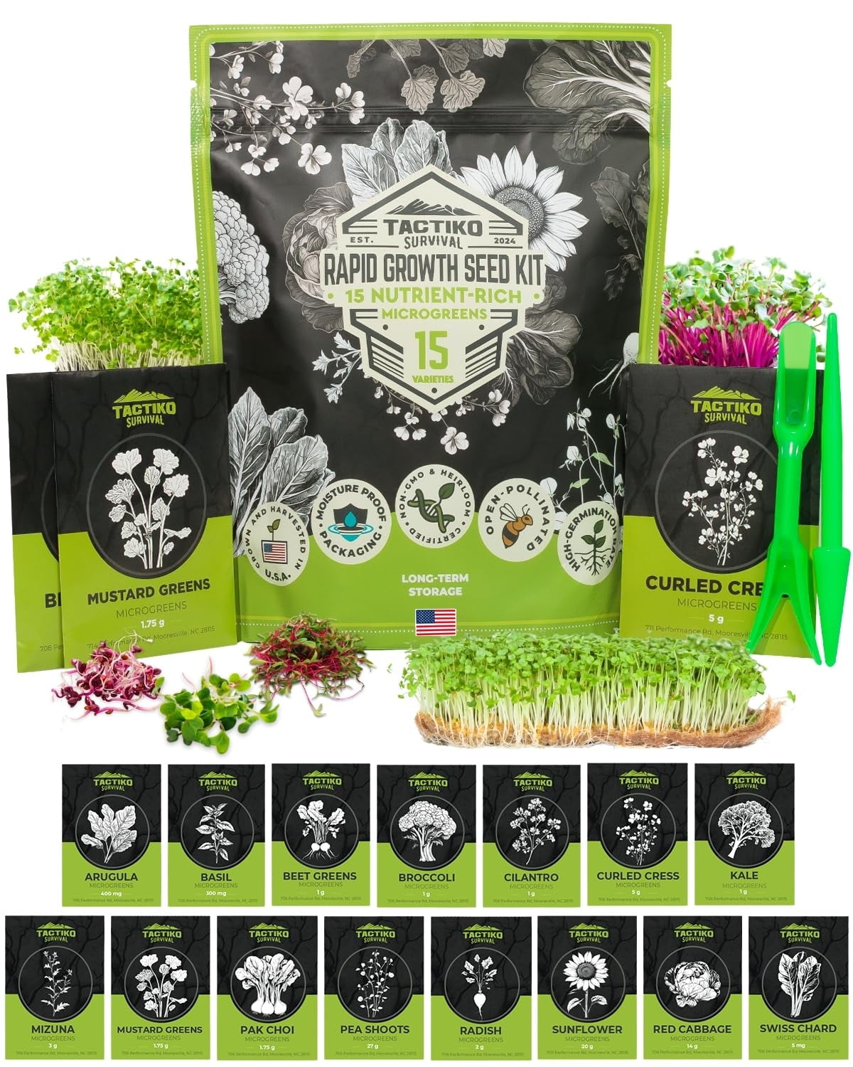 15 Tactiko Rapid Growth Microgreens & MVR1 Vegetable Seed Kit - Non-GMO ...