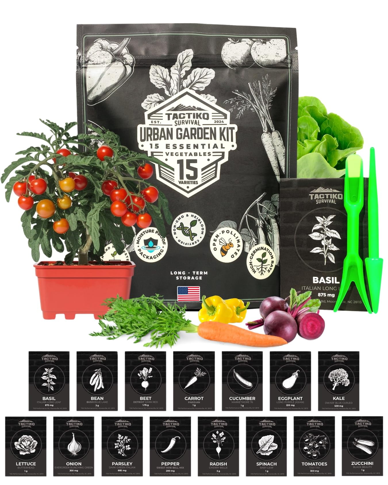 15 Tactiko Urban Garden Vegetable Seed MVR1 Kit Varieties - USA Grown ...