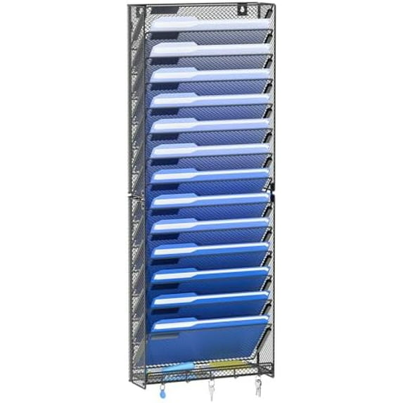 15 Tier Wall File Organizer with Hooks, Hanging Wall File Holder Wall ...