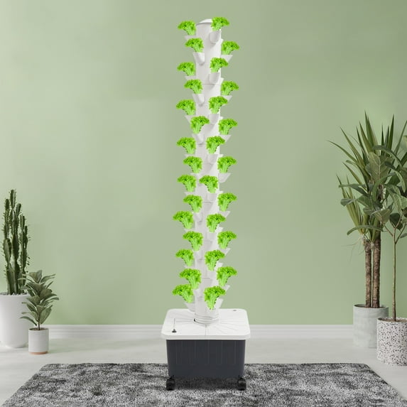 15-Tier White PP Hydroponic Tower System 4-Wheel Mobile High-Yield ...