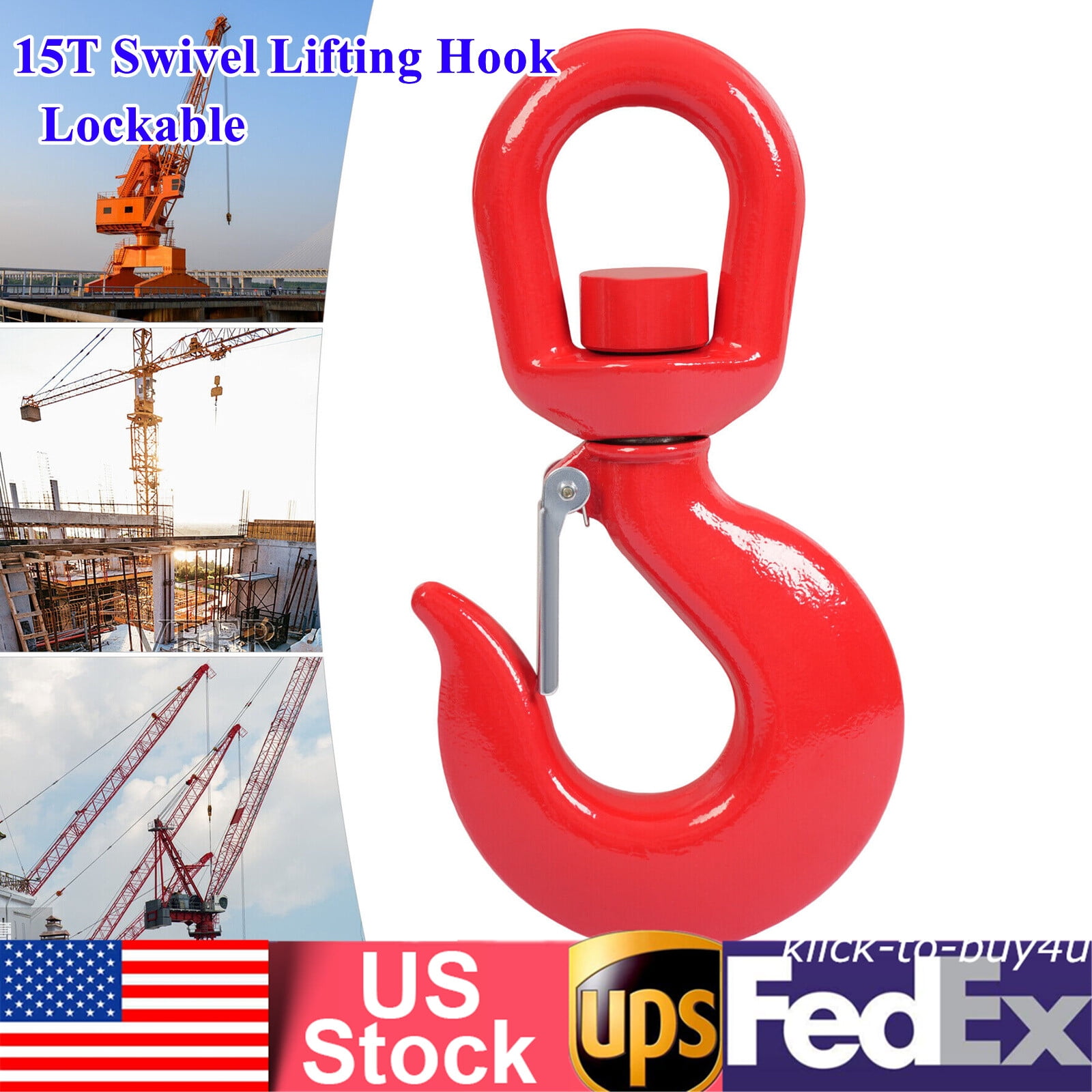 15 Ton Swivel Lifting Hook Heavy Duty Round Rotating Hook with Safety ...