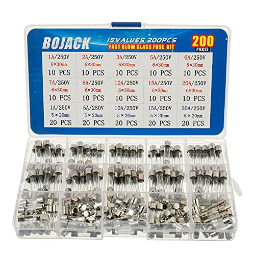 15 Values 200 pcs Fast-Blow Glass Fuses Assortment Kit 5x20mm 250V 1 5 ...