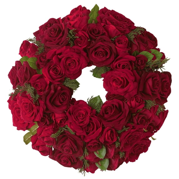 15" Velvet Red Rose Wreath - Walmart.com