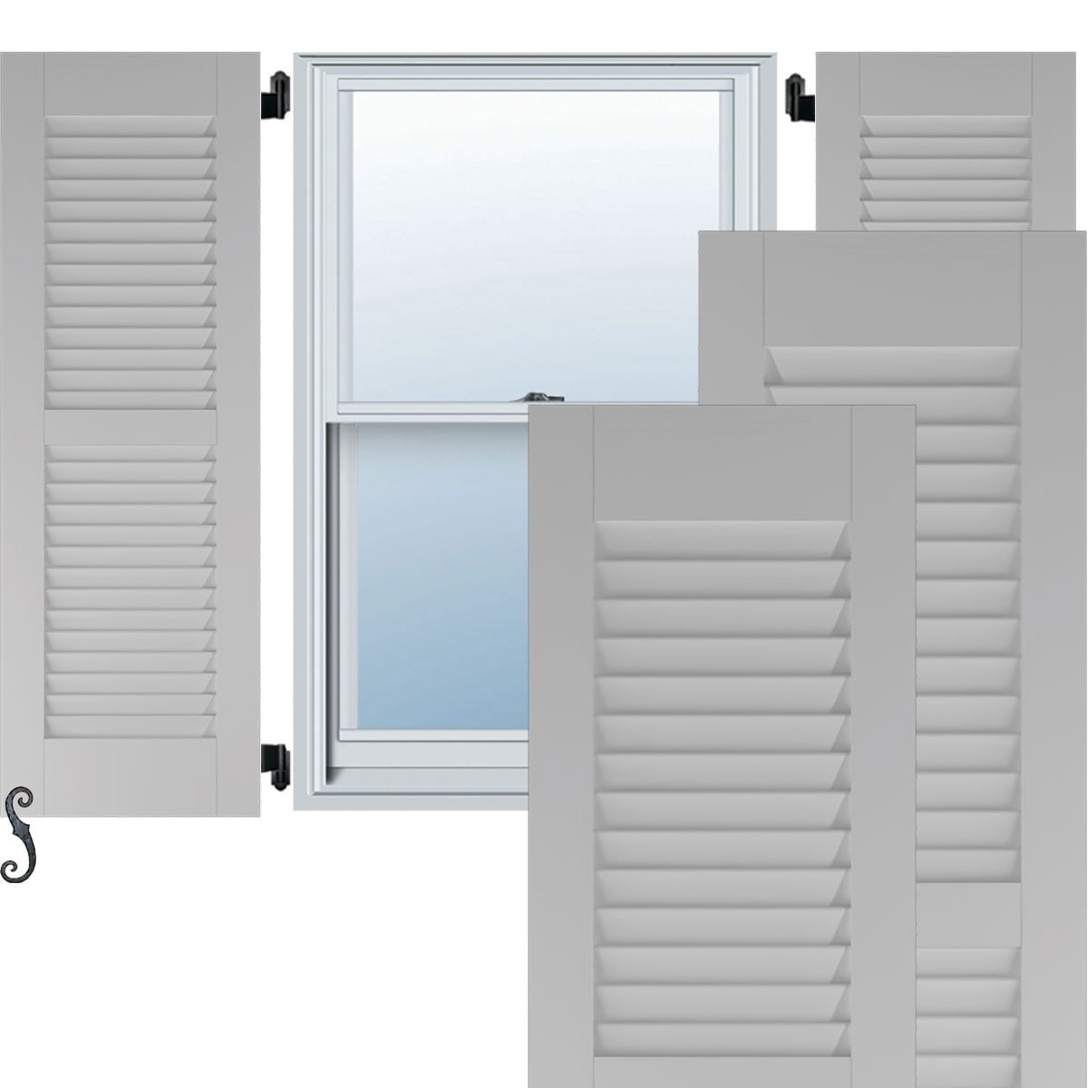 15"W x 34"H Americraft Two Equal Louver Exterior Real Wood Shutters ...
