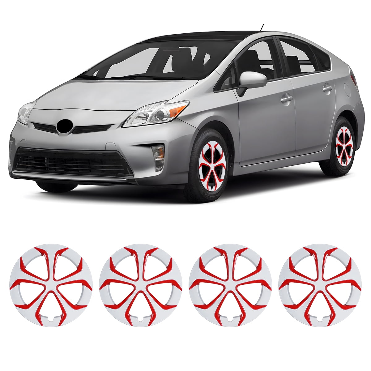 15" White Lacquer & Red Lacquer Hubcaps Compatible with 2010-2015 ...