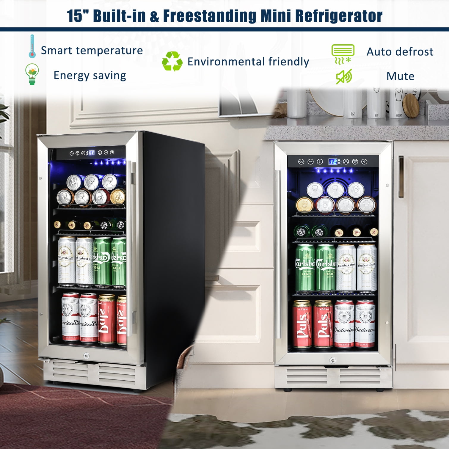 15" Wine Cooler/Cabinet Beverage Refrigerator, Built-in mini Wine ...