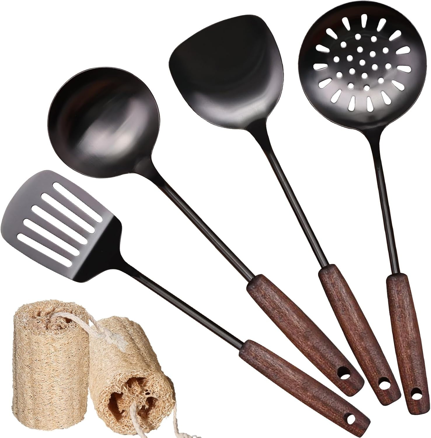 15" Wok Cooking Utensils Set - Stainless Steel Vintage Stir Fry Spatula ...