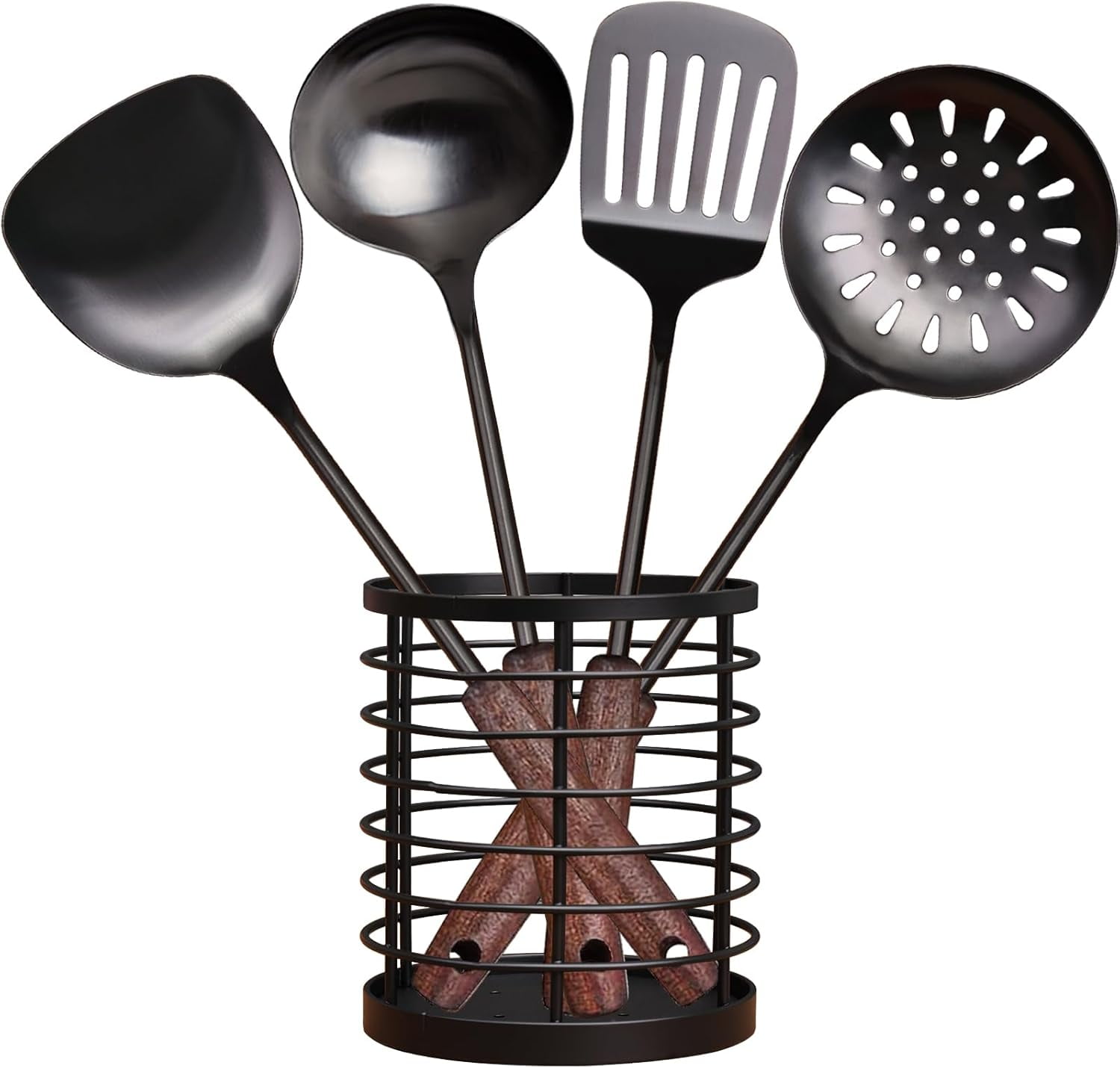 15" Wok Spatula and Skimmer Ladle Spoon Tool Set - Cooking Utensils Set ...