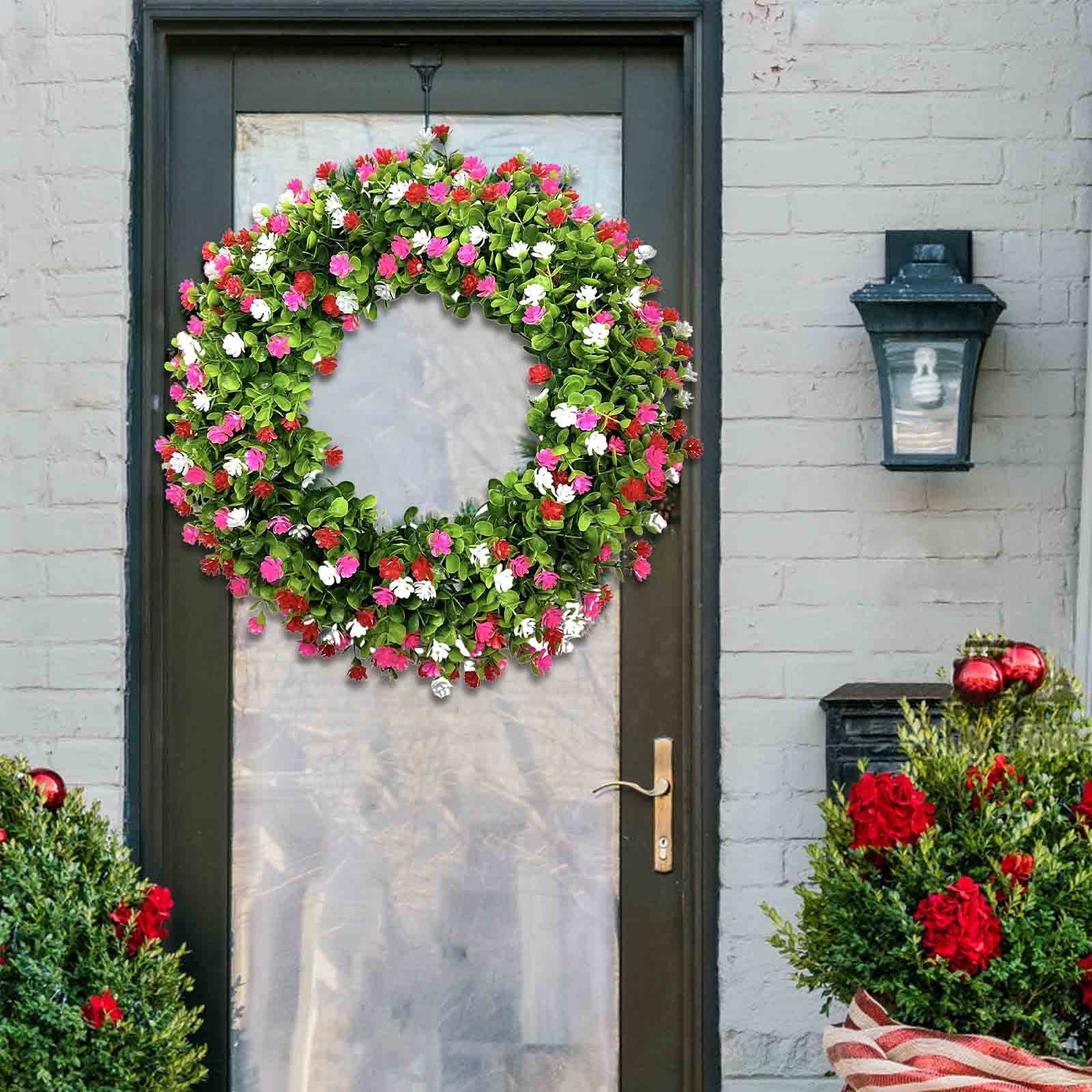 15" Wreaths for Front Door, Fake Silk Floral Wreath, Daisy Wreaths with ...