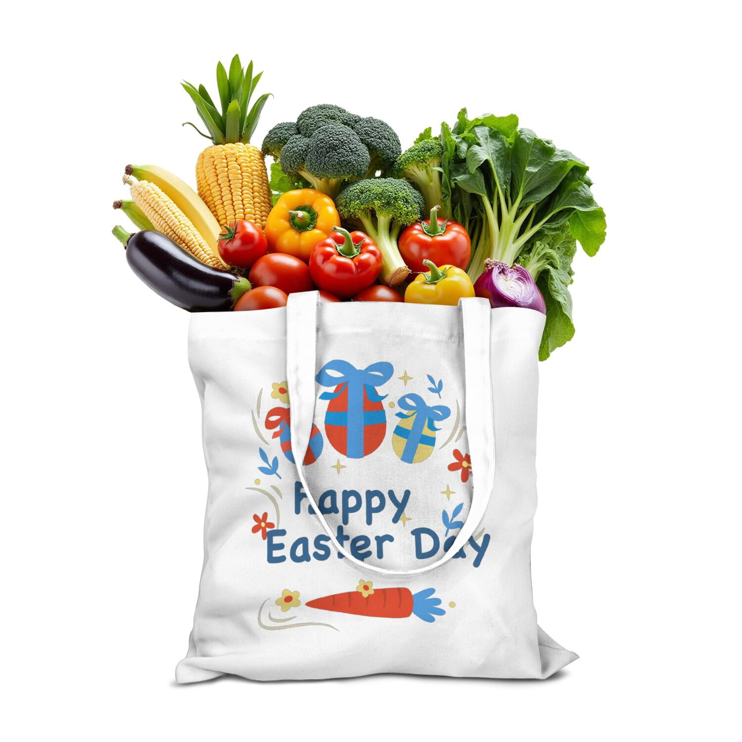 15" X 16" Easter Canvas Tote Bag with Inner Pocket, Reusable Egg Hunt ...